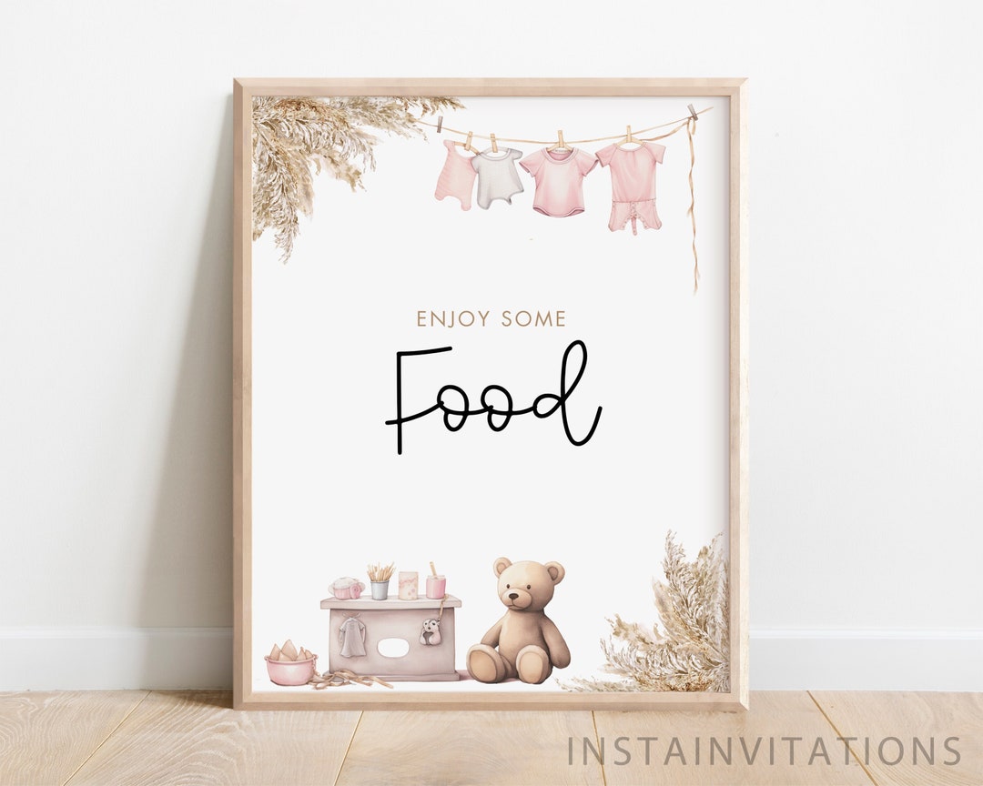 Enjoy Some Food Sign, Teddy Bear Pink Girl Baby Shower, Baby ...