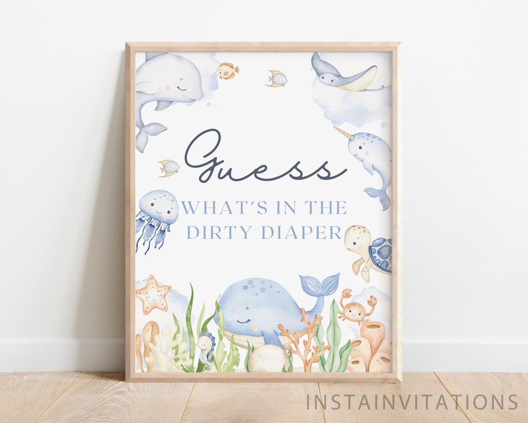 Guess What's in the Dirty Diaper Sign & Card, Under the Sea Ocean ...