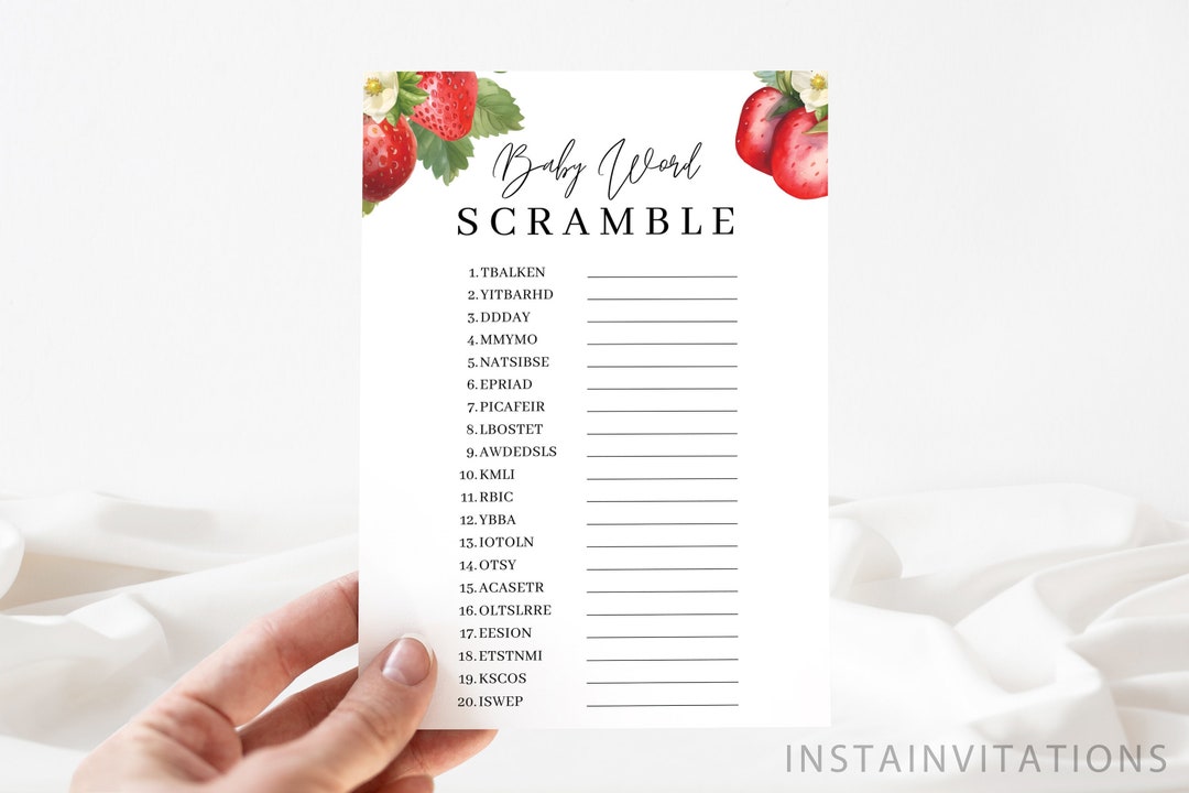 Baby Word Scramble Baby Shower Game, A Berry Sweet Baby Shower ...