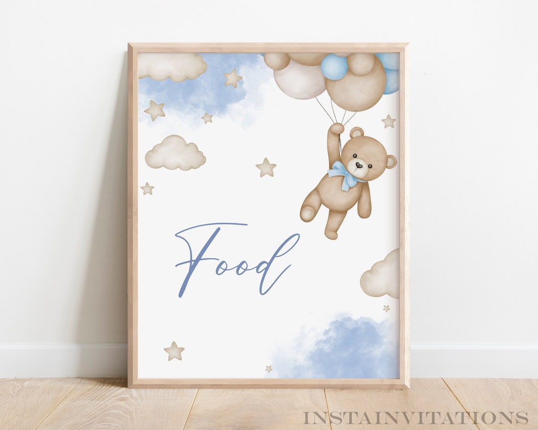 Food Sign Teddy Bear We Can Bearly Wait Baby Shower, Blue Boy Brown ...