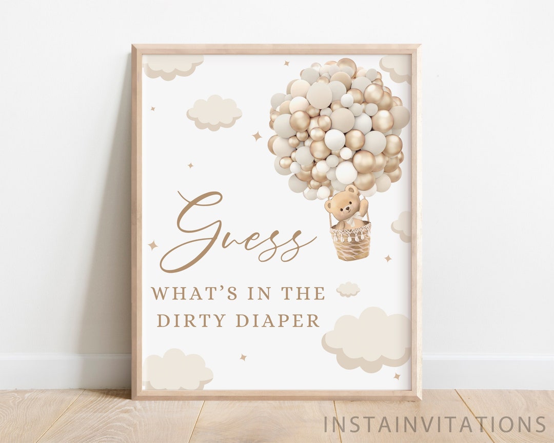 Guess What's in the Dirty Diaper Sign & Card, Beige Baby Shower, Gender ...