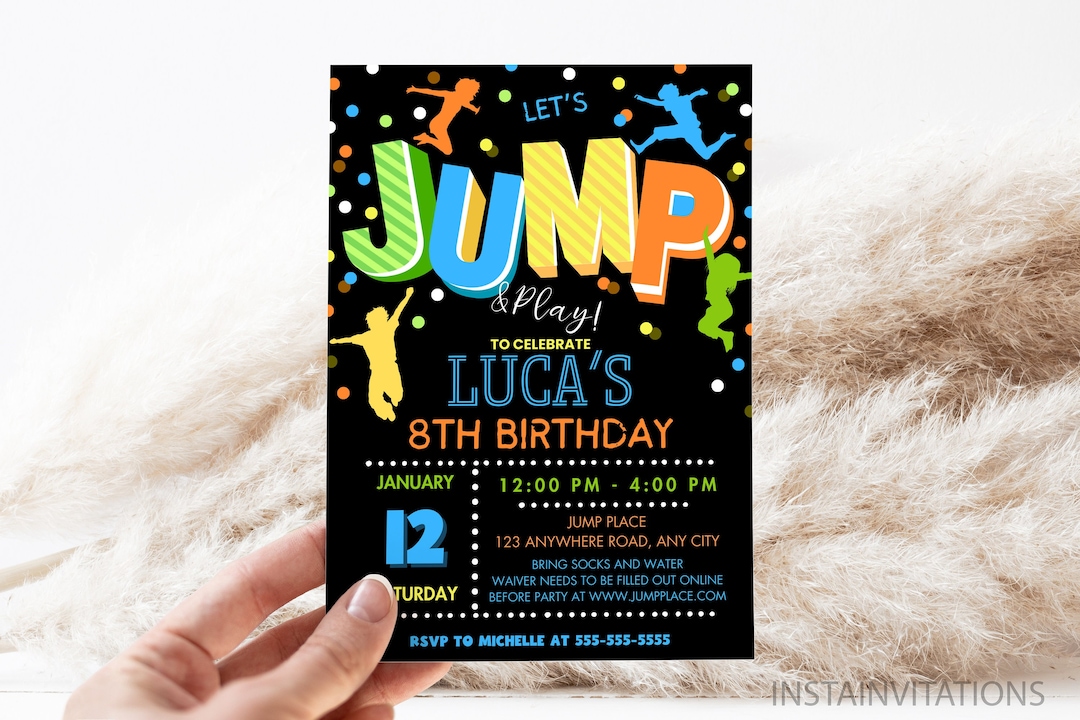 Editable Jump Invitation Jump Birthday Invite Trampoline Party Bounce ...