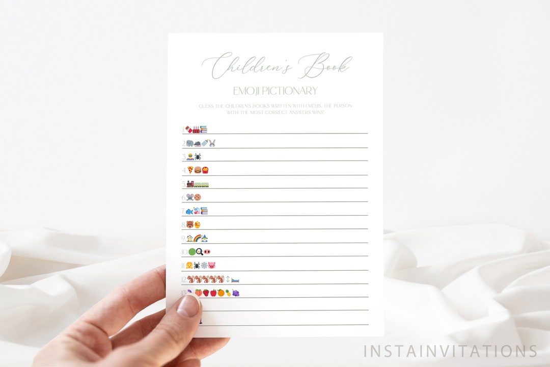 Children's Book Emoji Pictionary Baby Shower Game, Oh Baby Sage Green ...