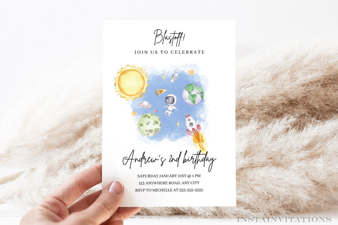 Minimal Astronaut Blast off Birthday Party Invitation, Minimal Birthday ...