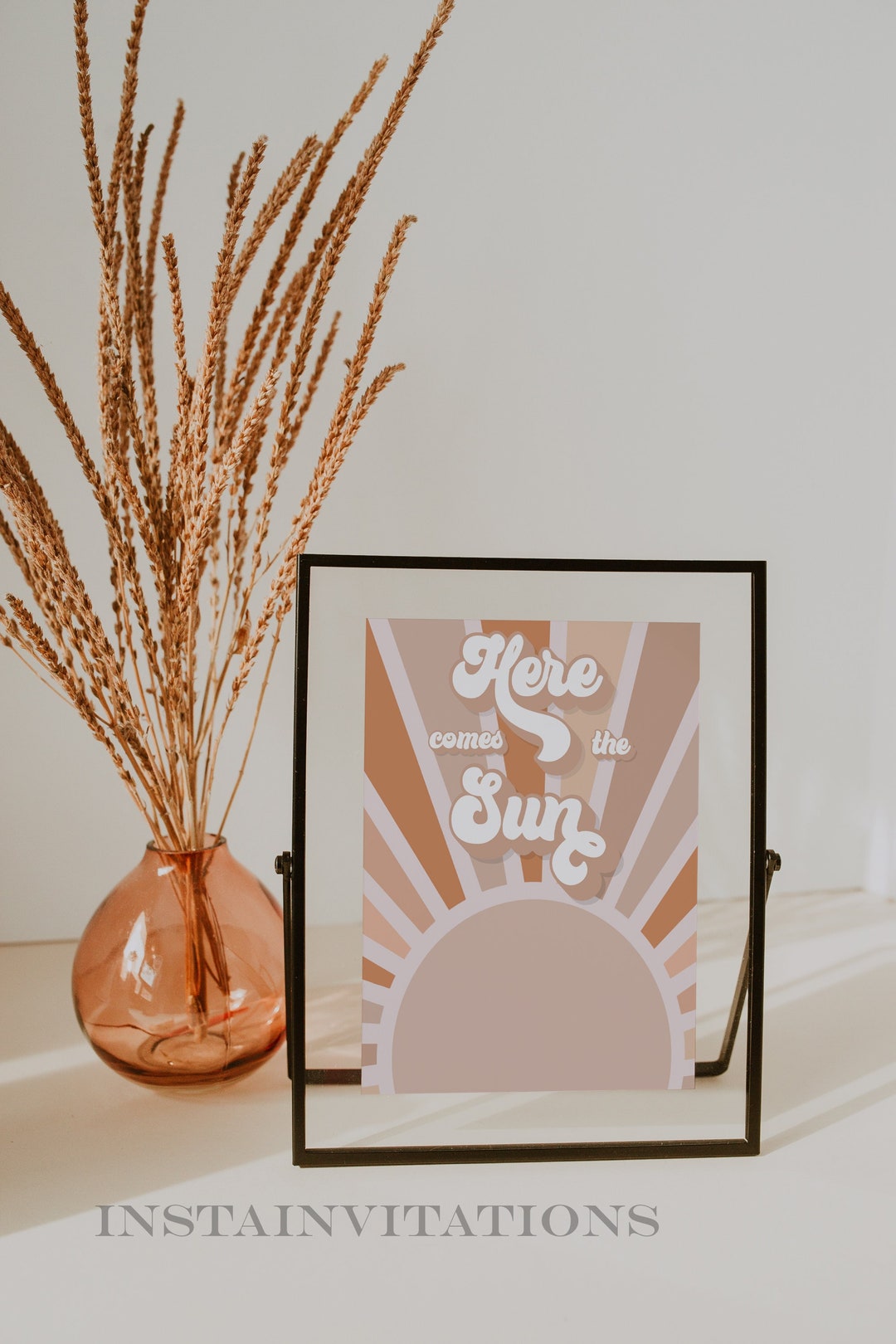 Here Comes the Sun Baby Shower Invitation Invite Sunshine Retro Boho ...