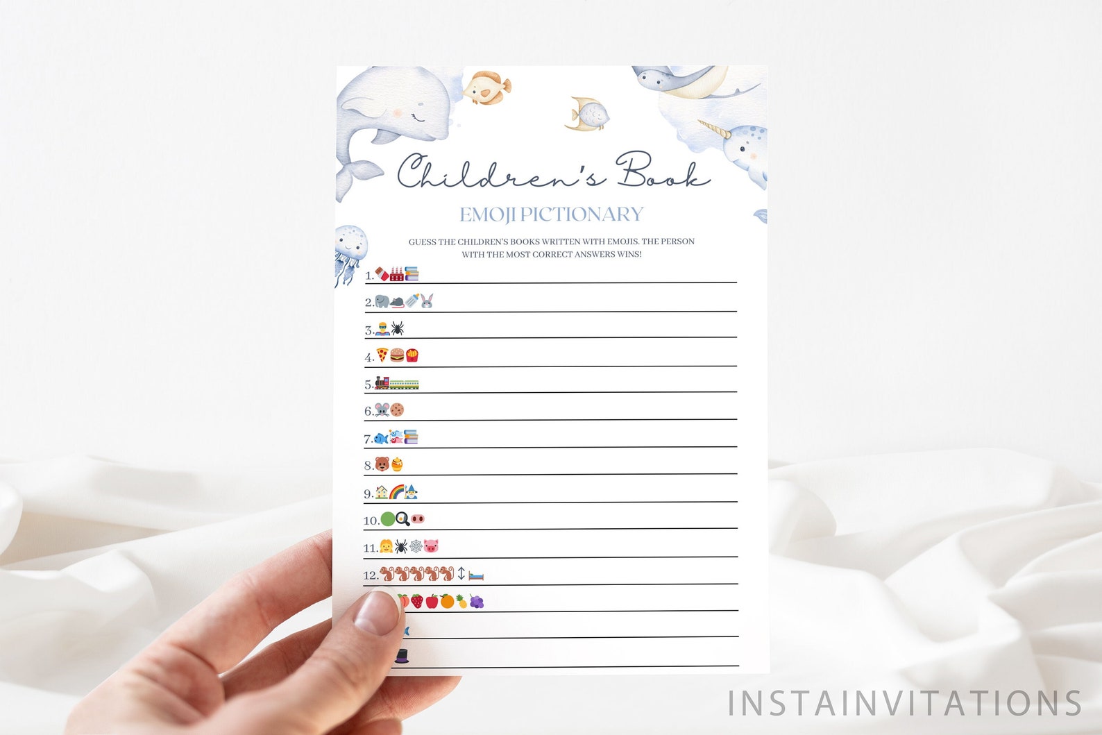 Children's Book Emoji Pictionary Baby Shower Game, Under the Sea Ocean ...