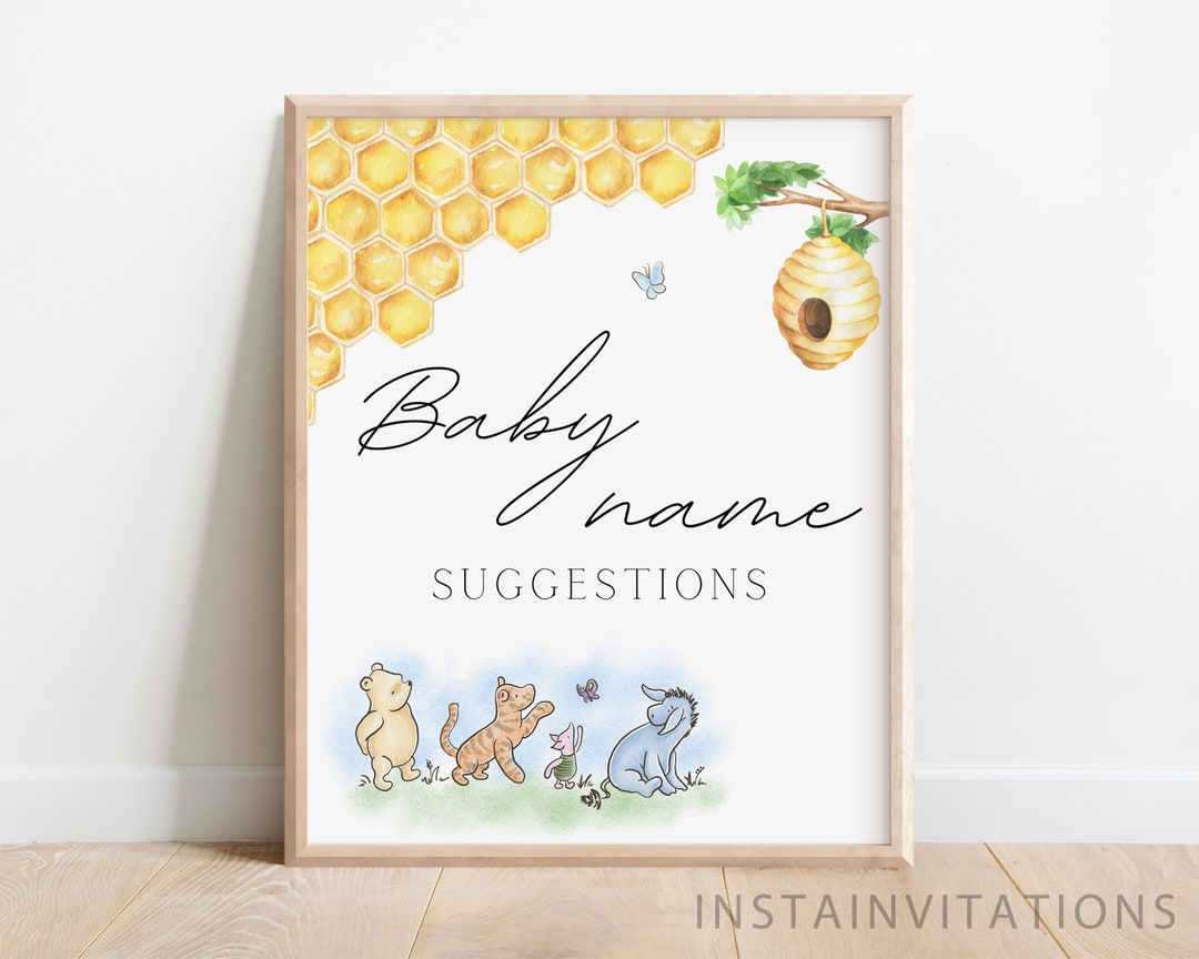 Baby Name Suggestions Sign & Card, Classic Winnie the Pooh Baby Shower ...