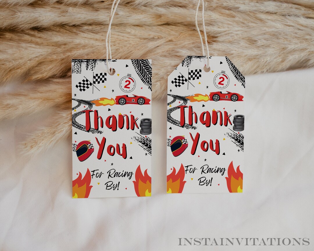 Two Fast Birthday Invitation Thank You Tag Two Fast Race Car 2nd ...