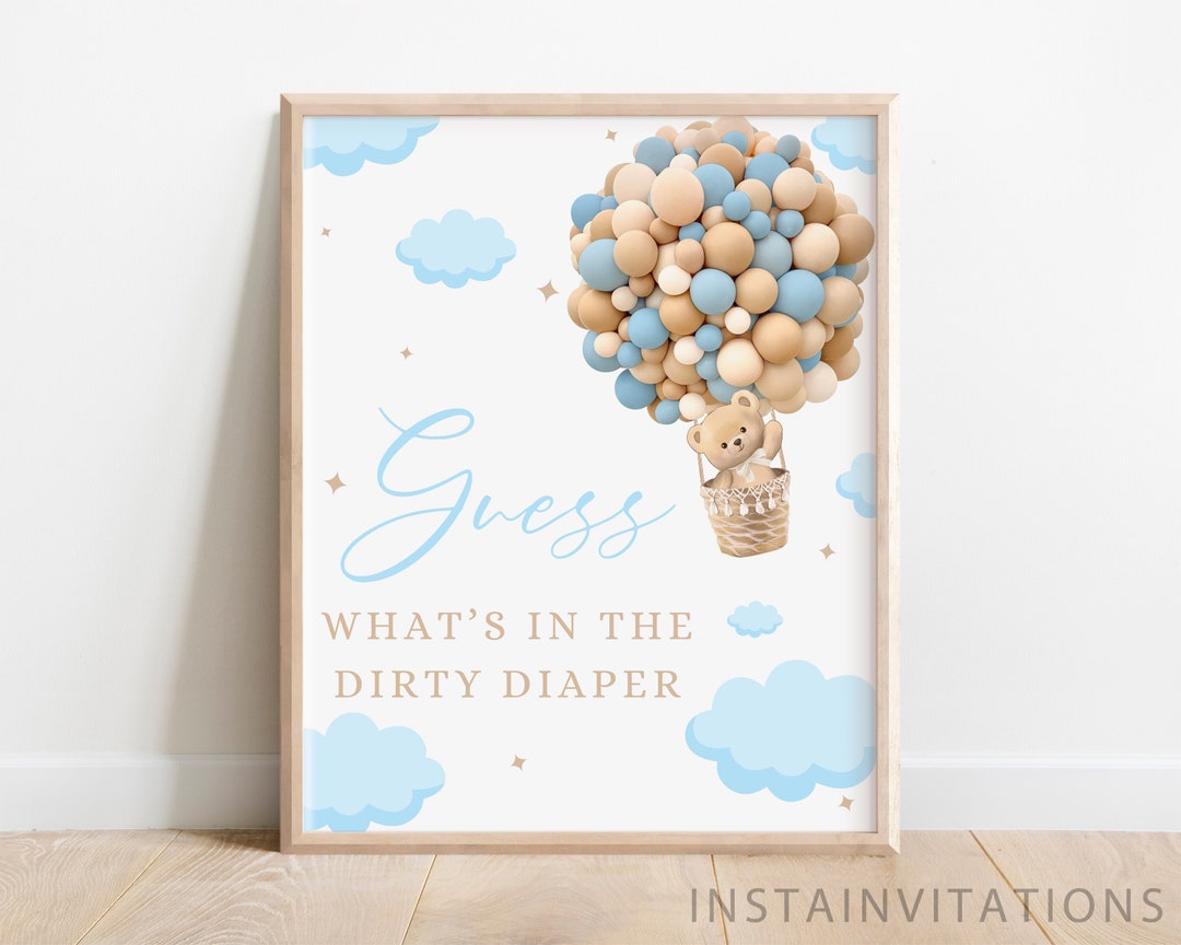 Guess What's in the Dirty Diaper Sign & Card Teddy Bear Blue Baby ...