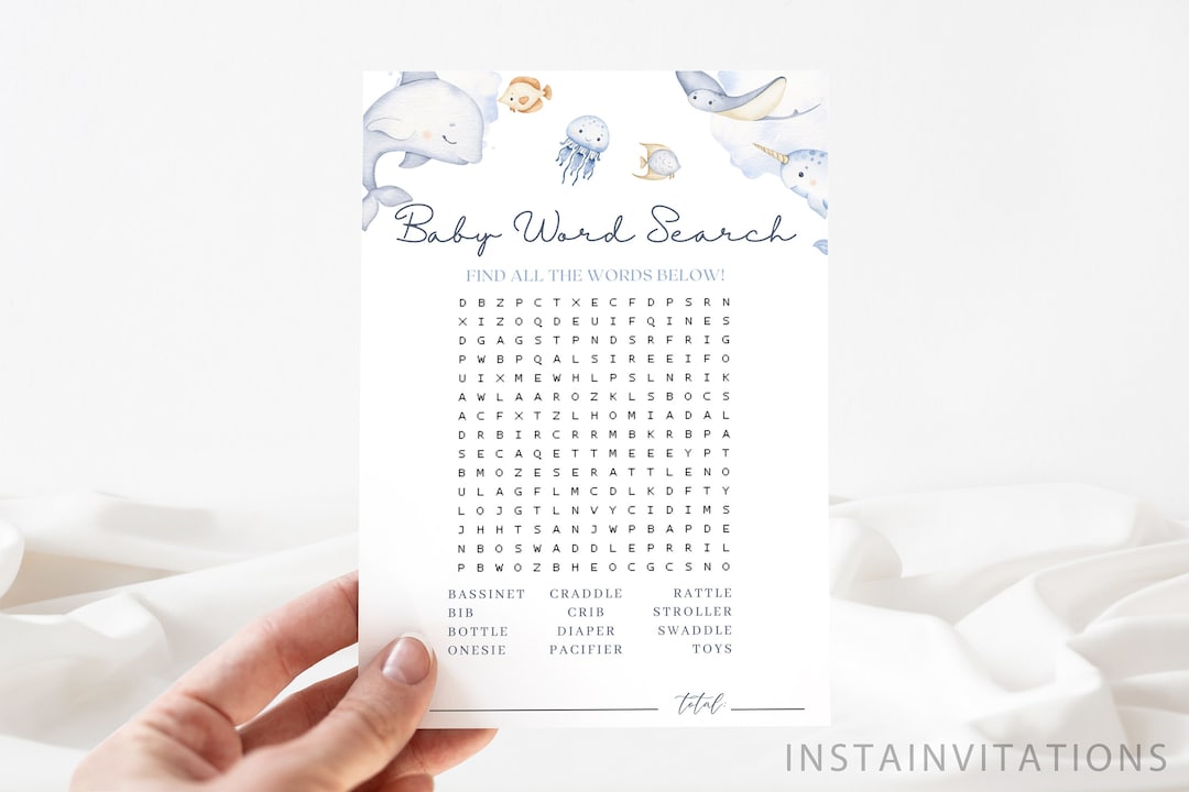 Baby Word Search Baby Shower Game, Under the Sea Ocean Animals Baby ...