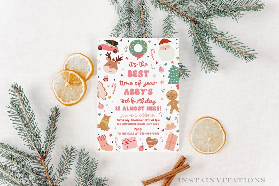 Editable Christmas Birthday Invitation It's the Best Time of Year ...