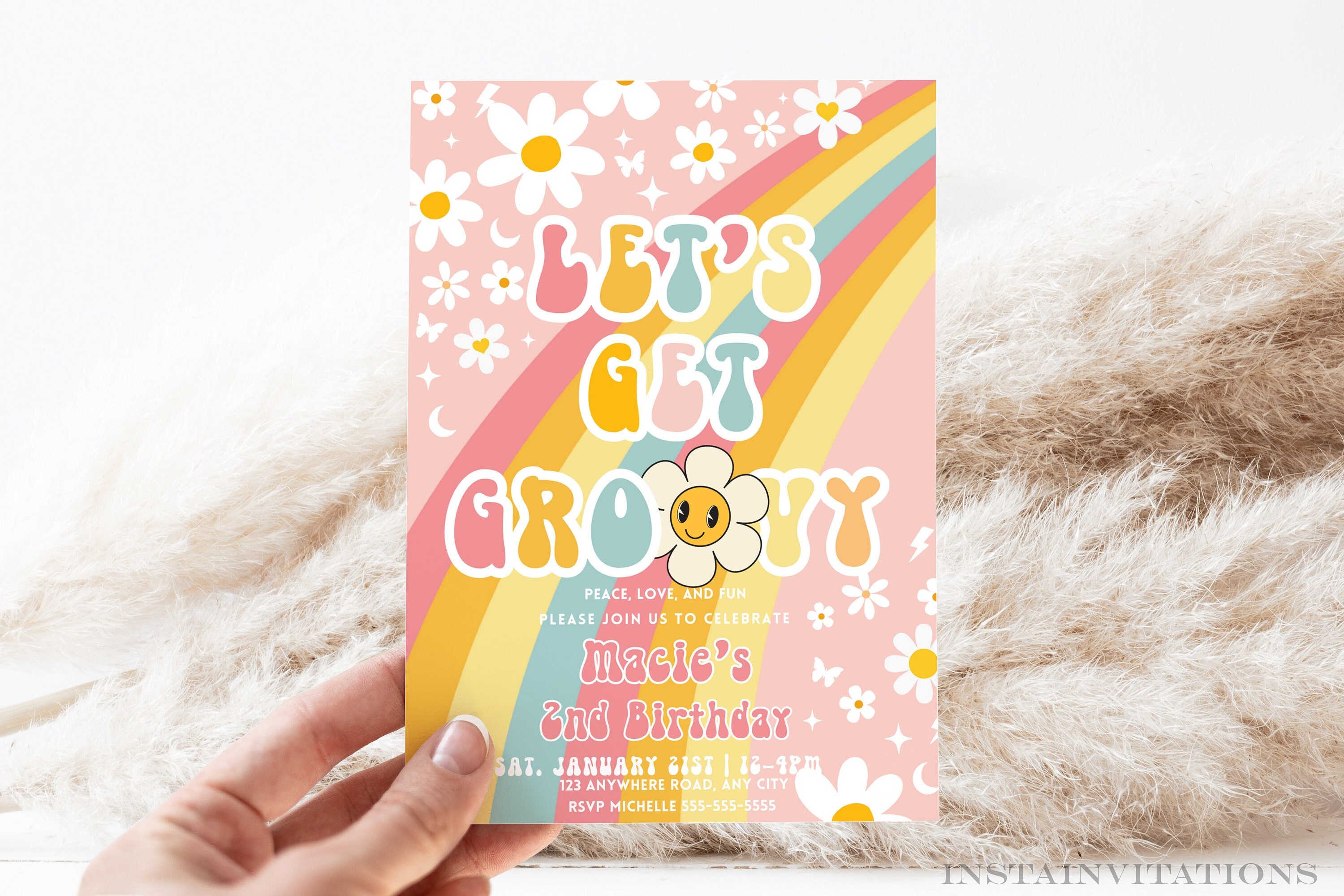 Editable Let's Get Groovy Invite Daisy Rainbow Groovy - Etsy