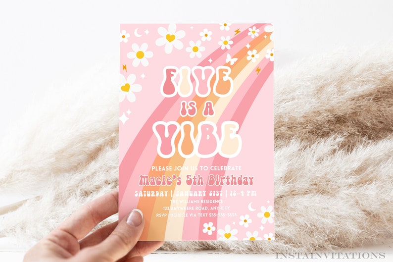 Editable Five is A Vibe Rainbow Groovy Invite 5th Birthday - Etsy Editable Five is A Vibe Rainbow Groovy Invite 5th Birthday - Etsy