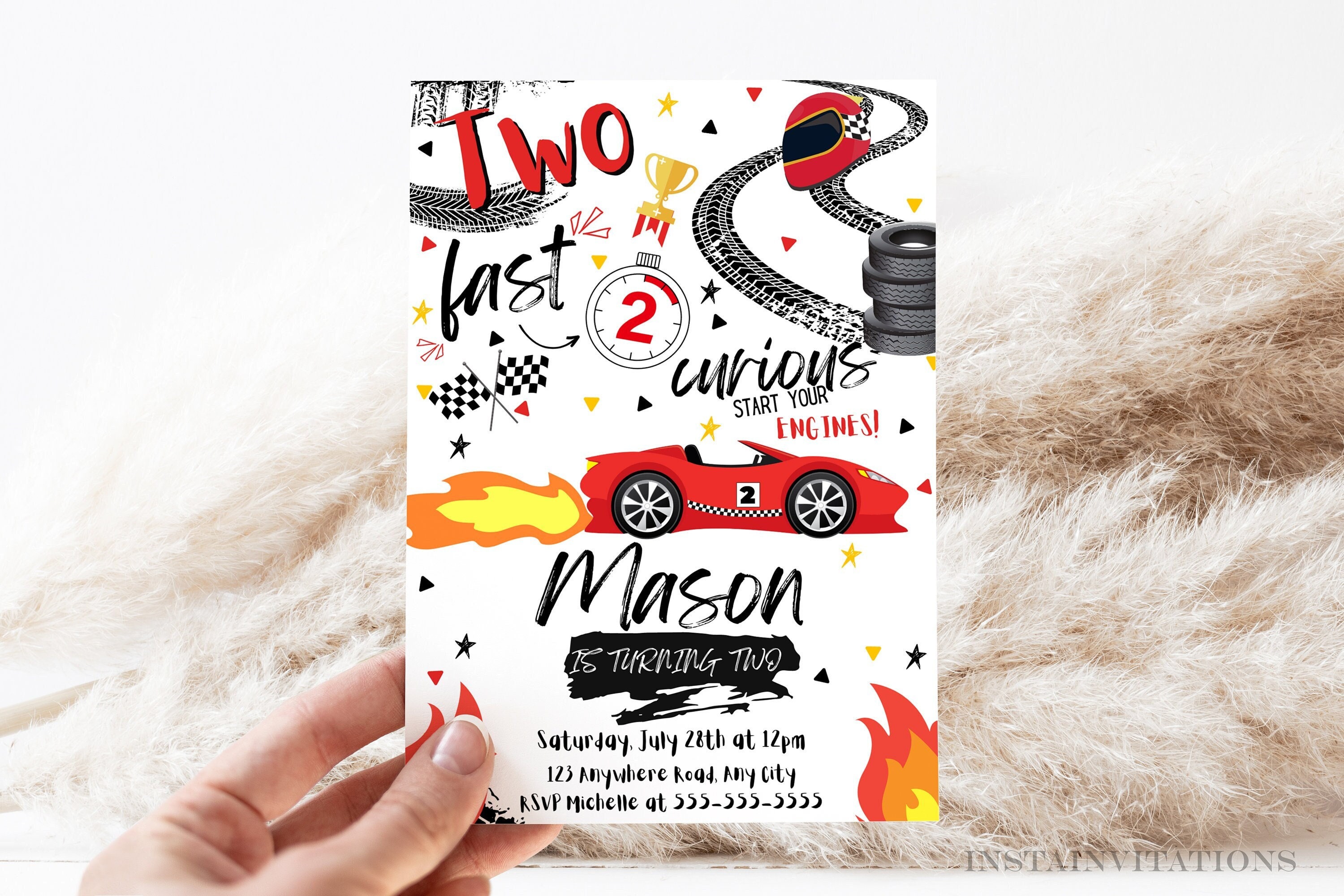 Editable Two Fast Birthday Invitation Two Fast Race Car 2nd Birthday ...