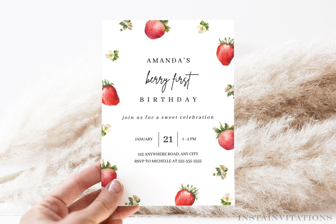 Editable Berry First Birthday Invitation 1st Birthday Digital ...