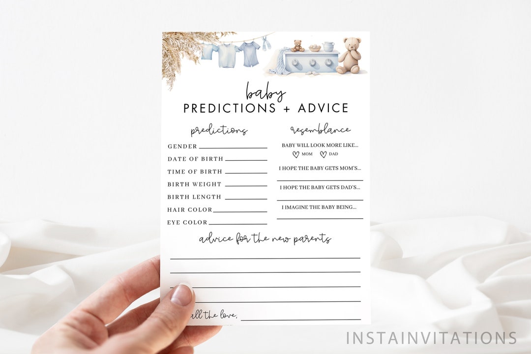 Baby Predictions & Advice Baby Shower Game, Teddy Bear Boy Baby Shower ...