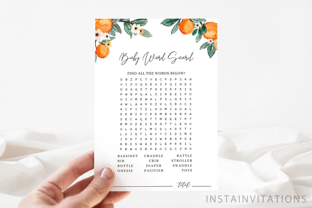 Baby Word Search Baby Shower Game, A Little Cutie is on the Way Baby ...