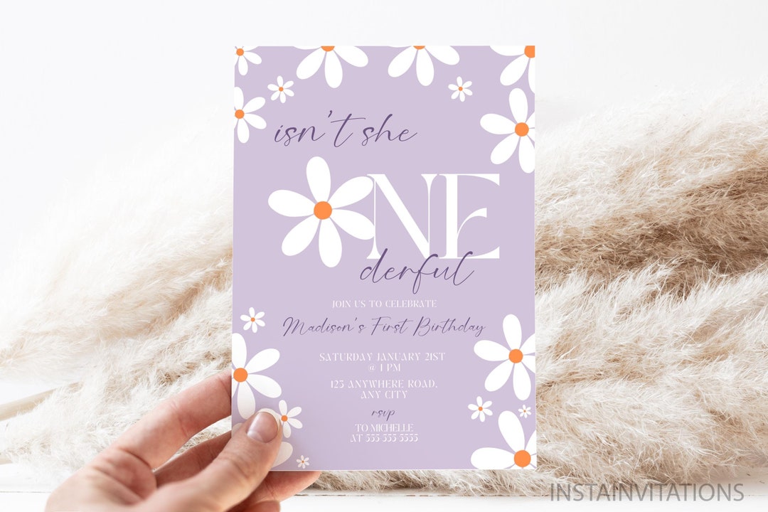 Editable Isn't She Onederful 1st Daisy Birthday Invitation Template ...
