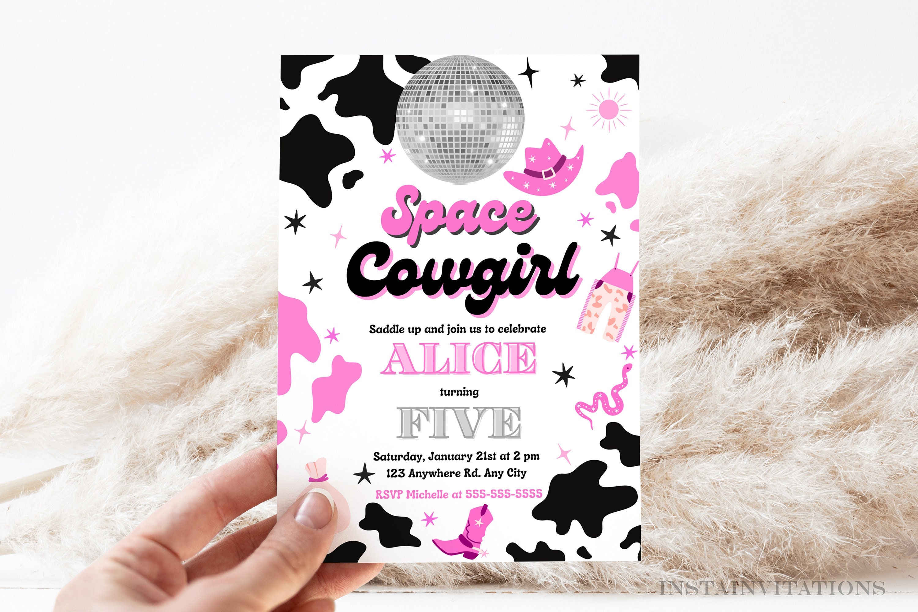 Editable Space Cowgirl Birthday Party Invitation Cowgirl Theme Space ...
