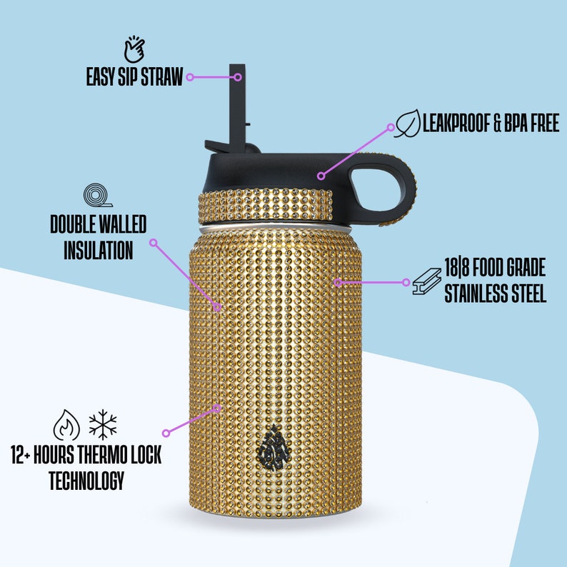 PANI Bottle Double Wall Insulated Stainless Steel Water Bottle W/ Straw ...
