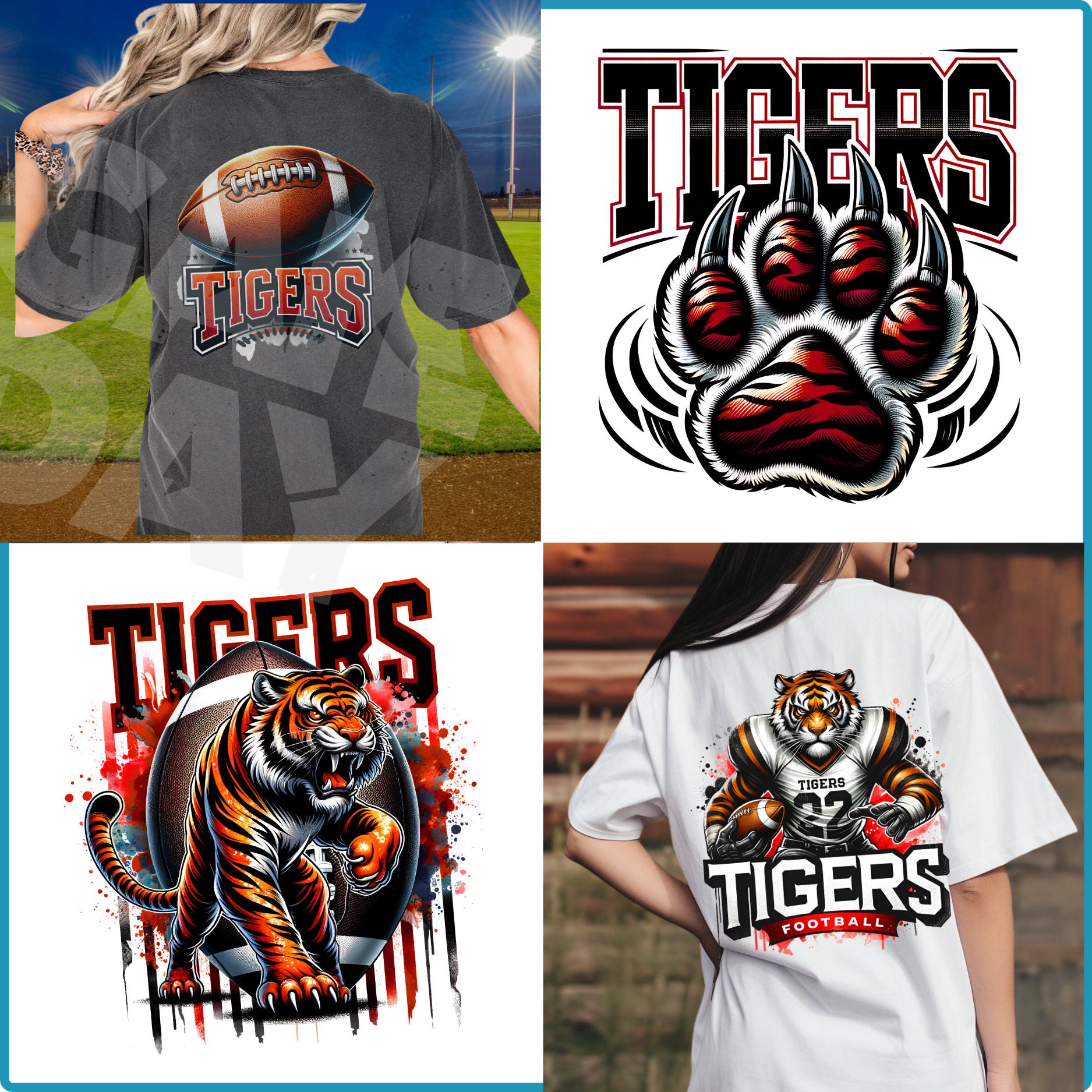 Red Football Tiger Mascot PNG Bundle: T-shirt Sublimation Design ...