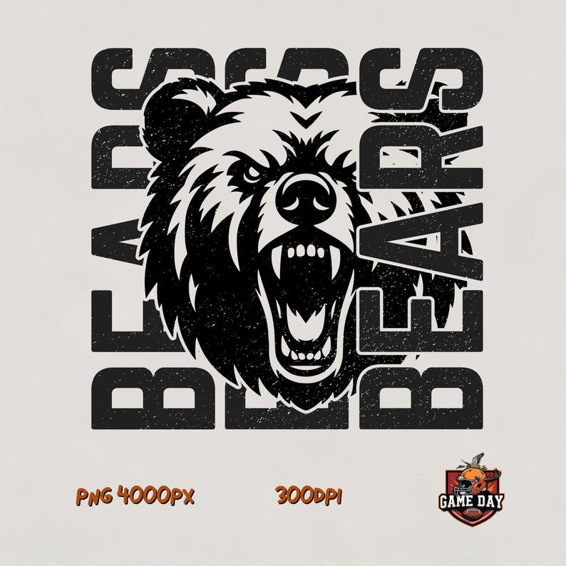 Grunge Bears Png, Bears Mascot PNG | Bears Head T-shirt Sublimation ...