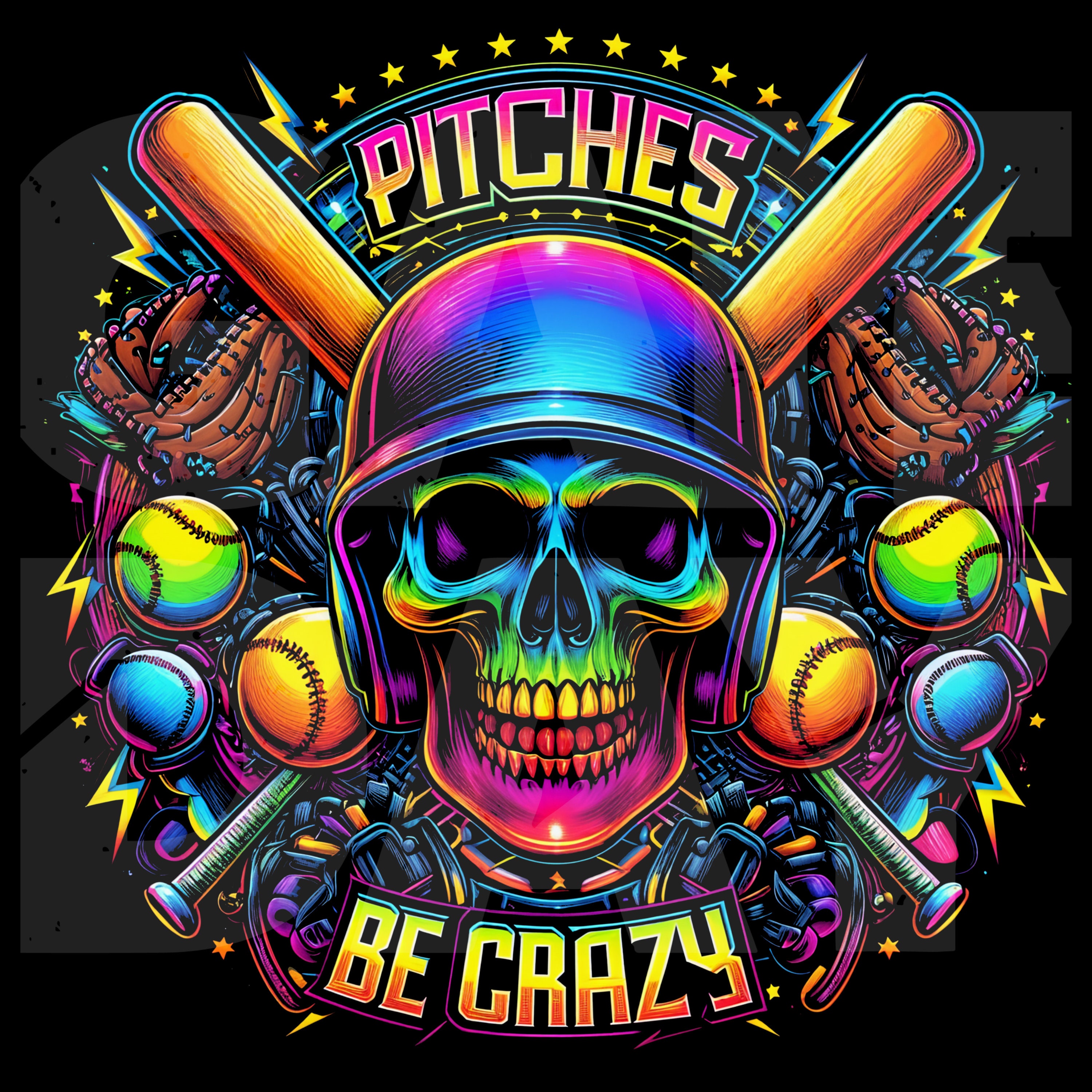 Pitches Be Crazy Png Retro Softball Png Neon Softball Design Png ...