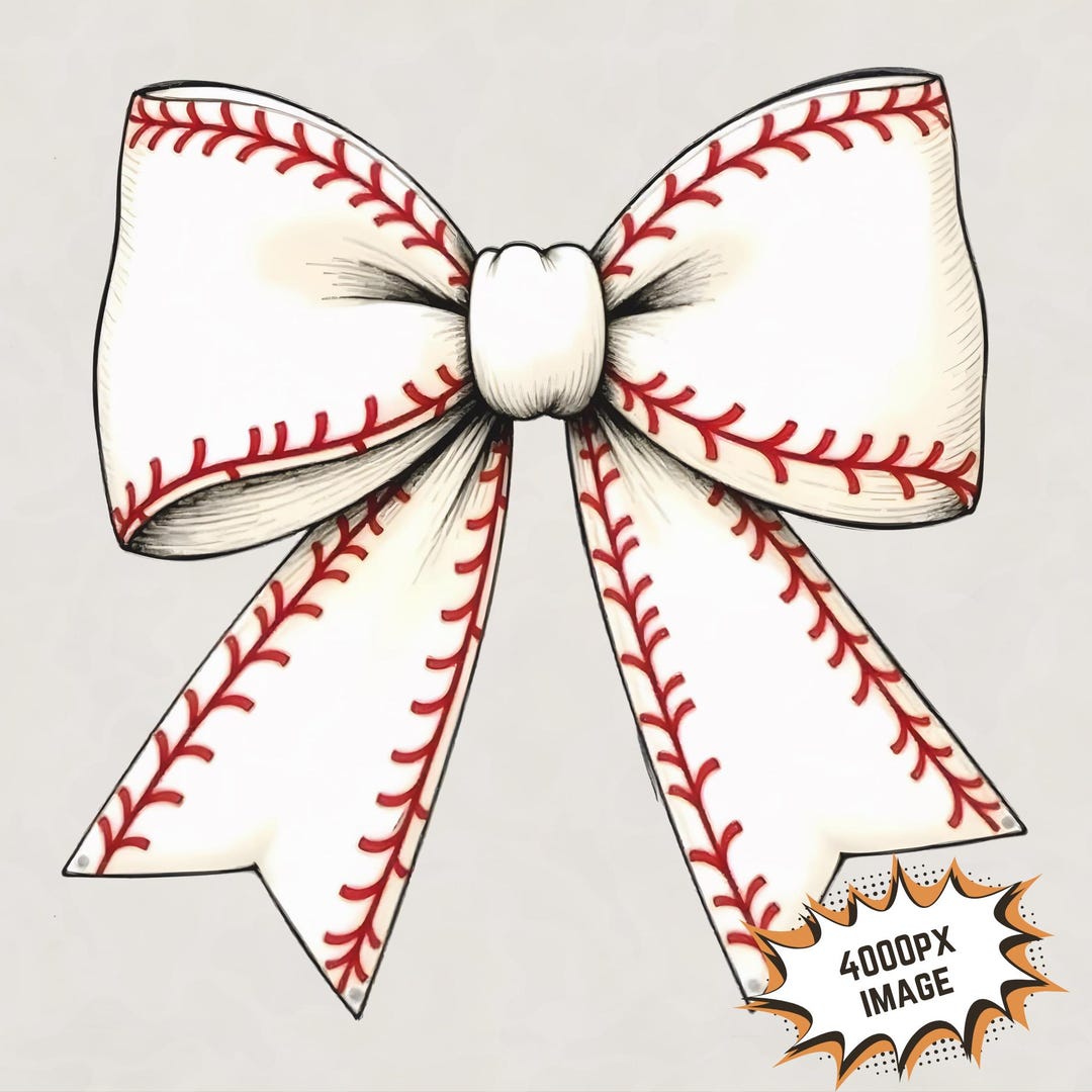 Baseball Coquette Bow PNG: Stitching Ribbon Design (digital Download ...