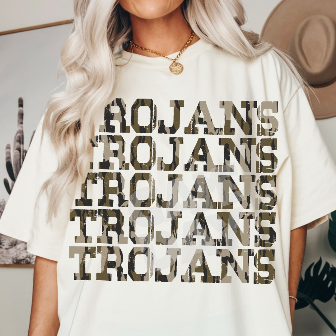 Tojans Stacked Text Camo Png, Trojans College Mascot Team Logo Design ...