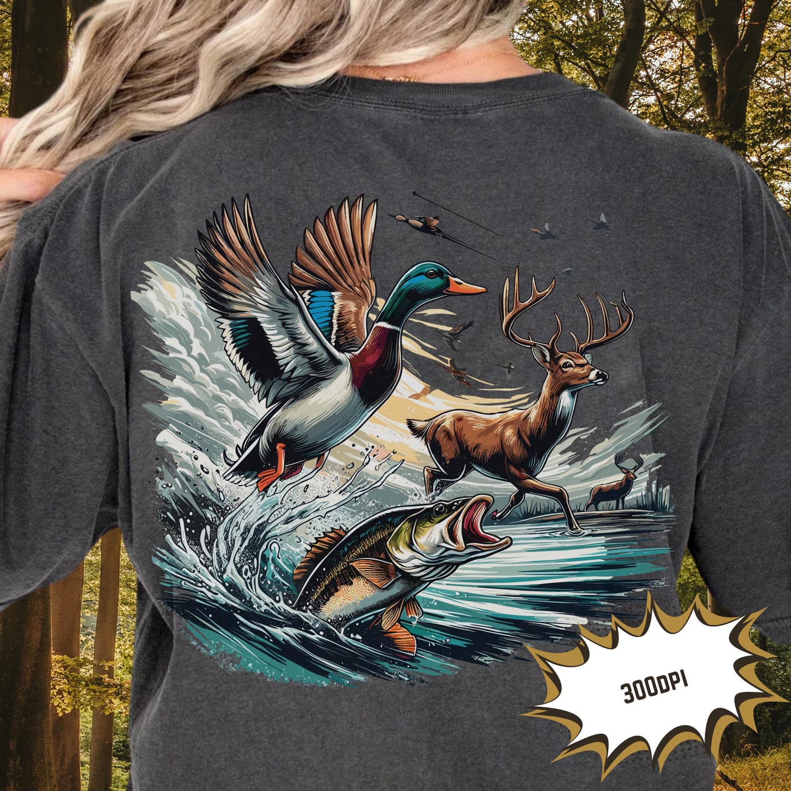 Hunting & Fishing Sublimation Design: Bass, Duck, Deer (PNG) - Etsy