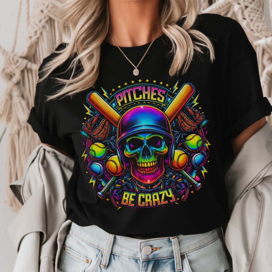 Pitches Be Crazy Png | Retro Softball Png | Neon Softball Design Png ...