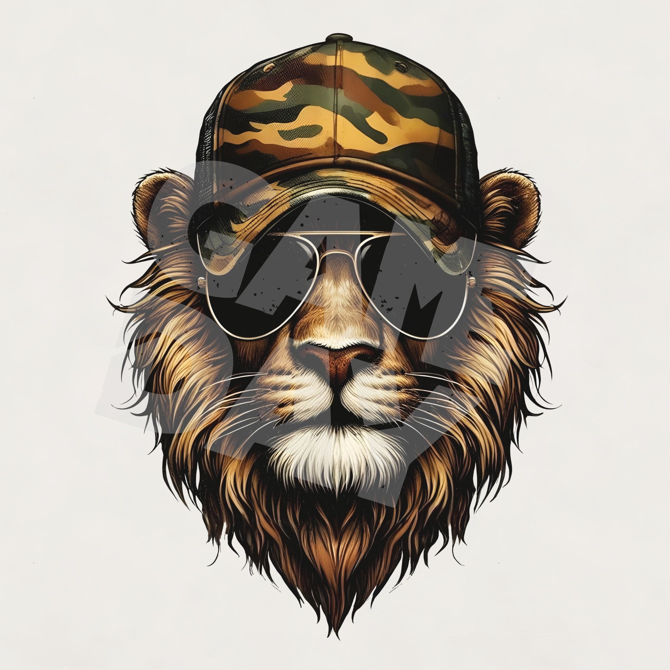 Lion Mascot PNG: Camo Cap, Sunglasses Design (digital Download) - Etsy