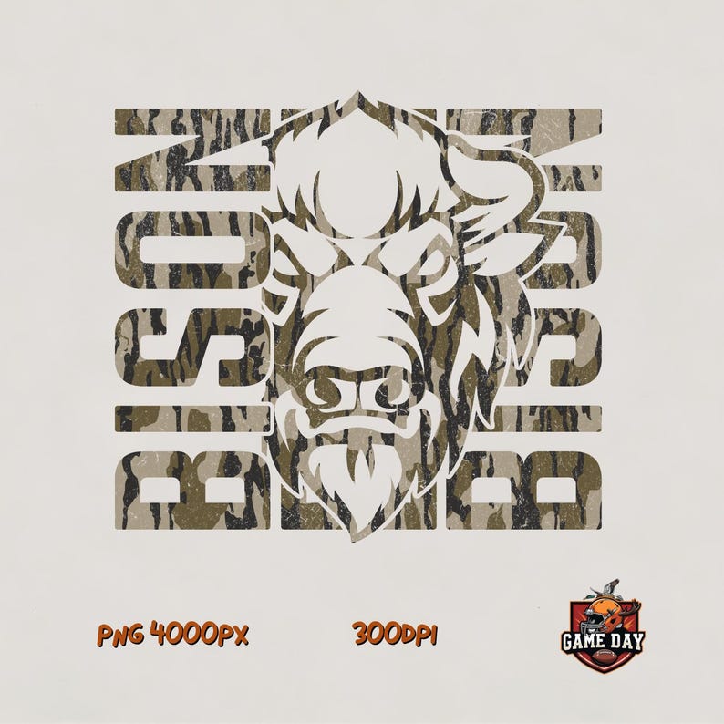 Camo Bison PNG: Sublimation Design, Bison Head Print File (digital ...