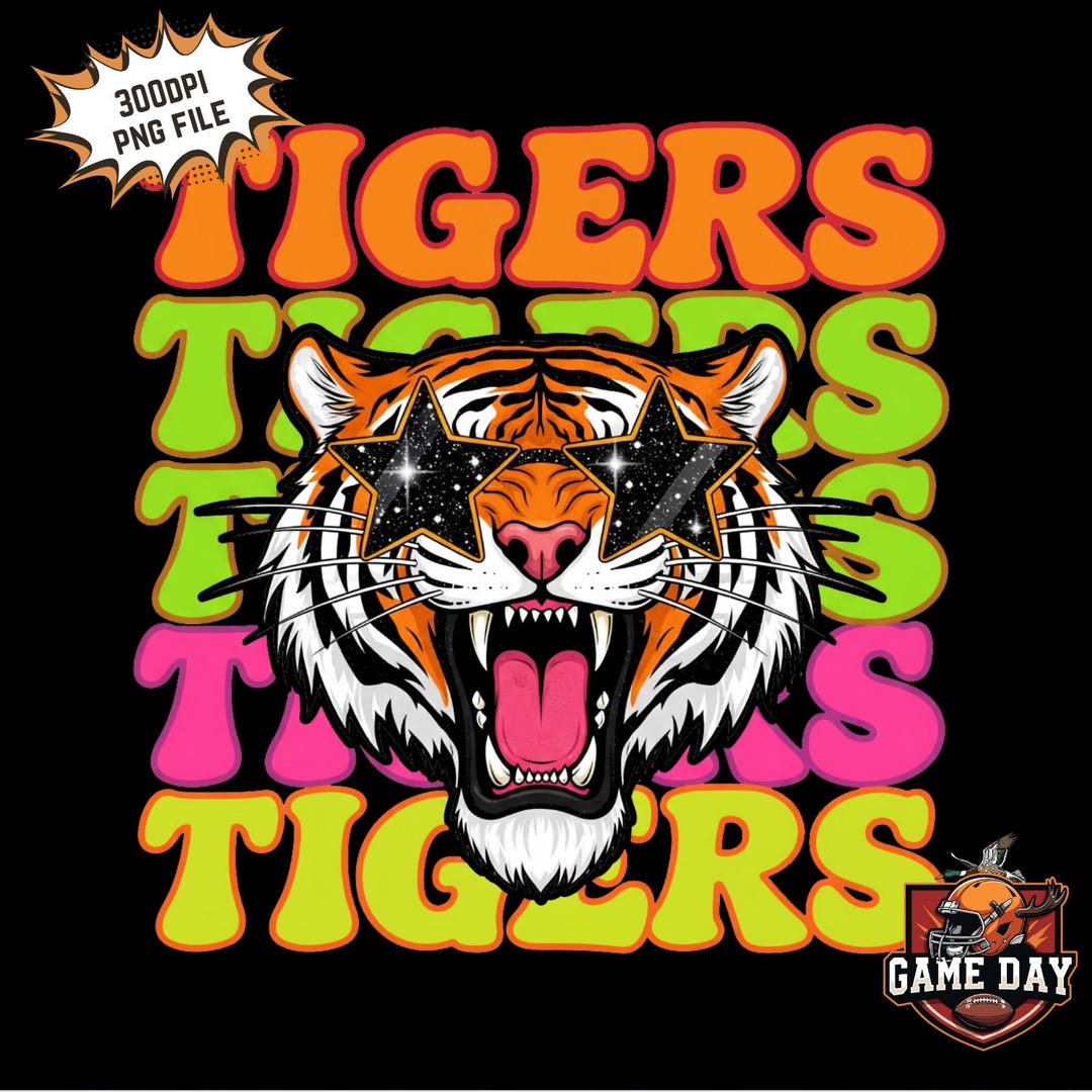 Tigers Neon Png, Tigers Star Glasses PNG | Tigers Text Sublimation ...