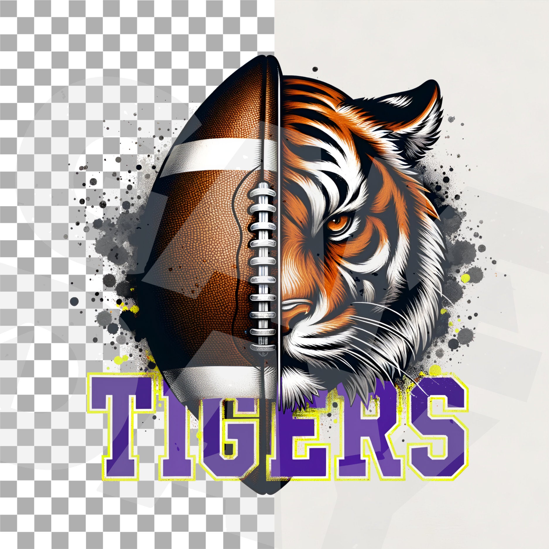 Purple & Gold Tiger Football Spirit PNG: Sublimation Design (digital ...