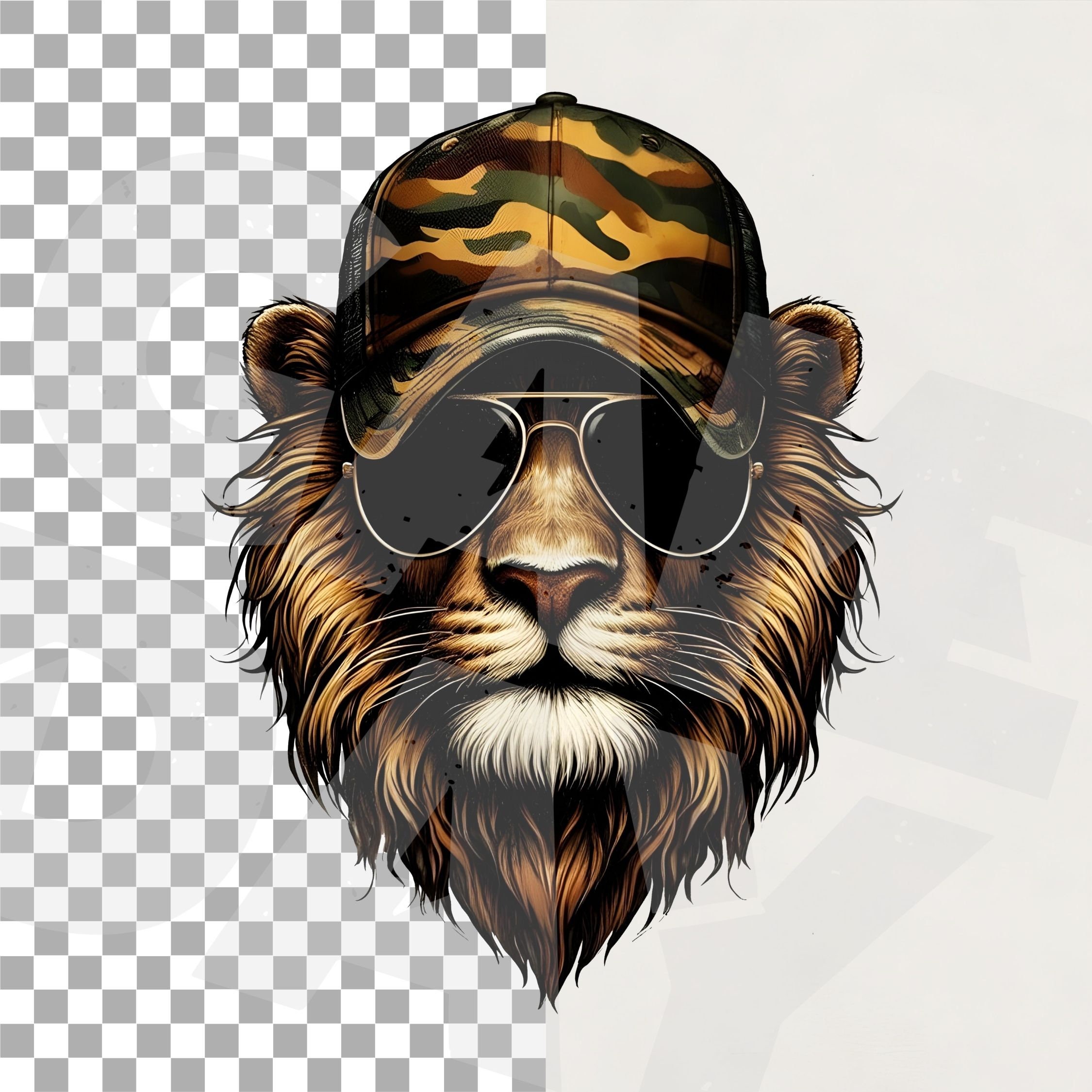 Lion Mascot PNG: Camo Cap, Sunglasses Design (digital Download) - Etsy