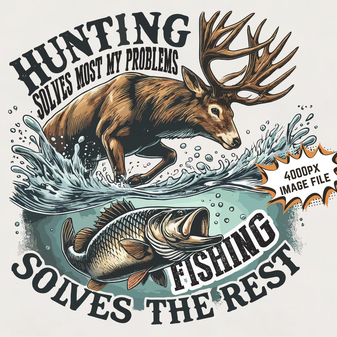 Hunting & Fishing Sublimation Design: Deer and Bass (PNG Print File) - Etsy