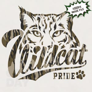 Camo Wildcat Pride PNG: Mascot T-shirt Sublimation Design (digital ...