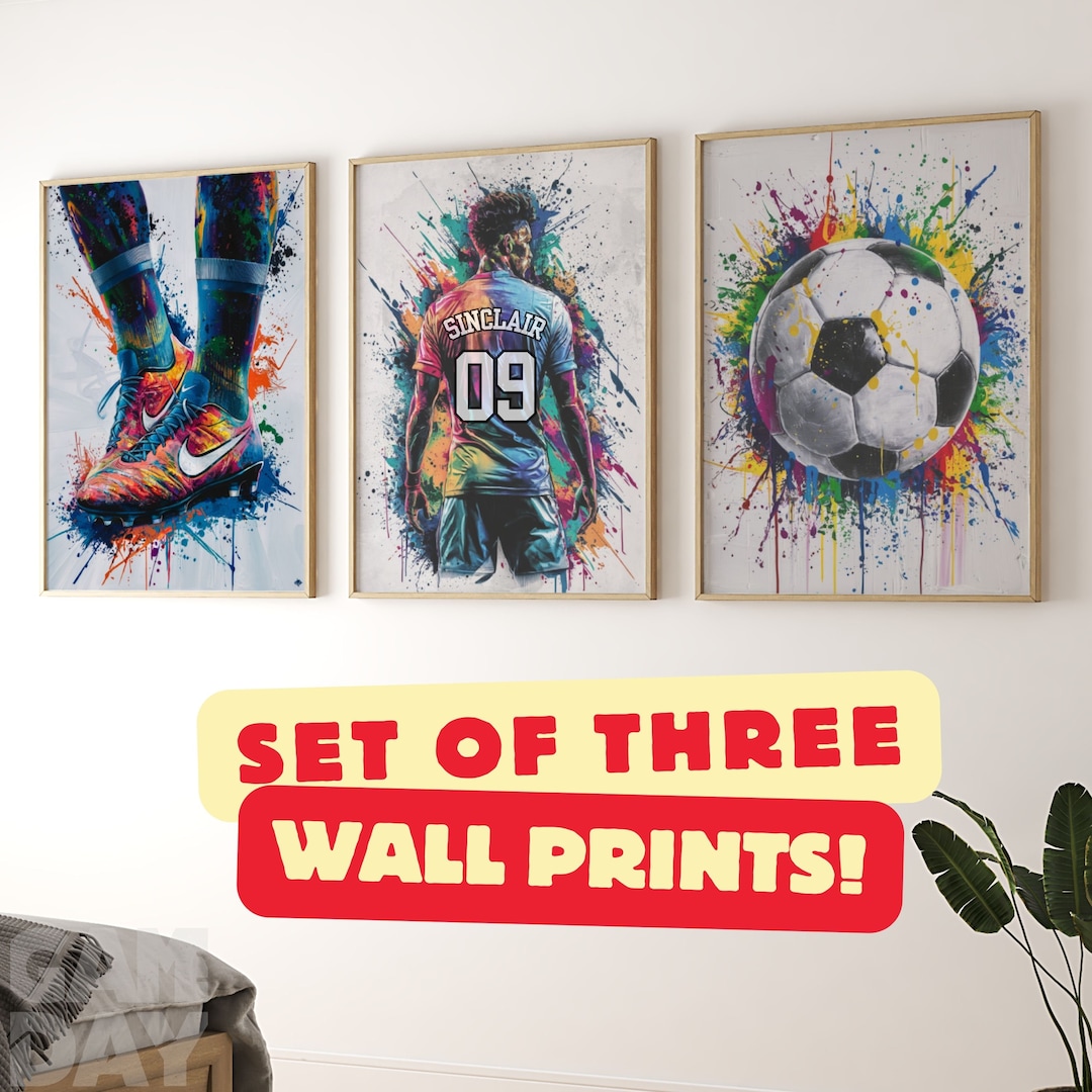 Personalised Football Wall Art Prints, Football Poster, Boy Soccer Wall ...