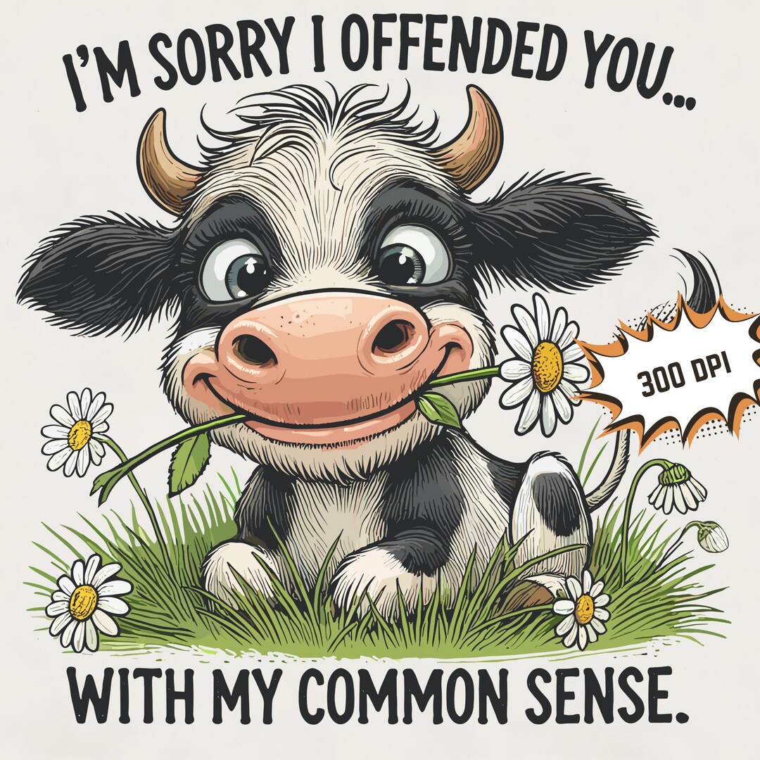 I'm Sorry I Offended You PNG, Cow With Crazy Face, Sarcastic Quote ...