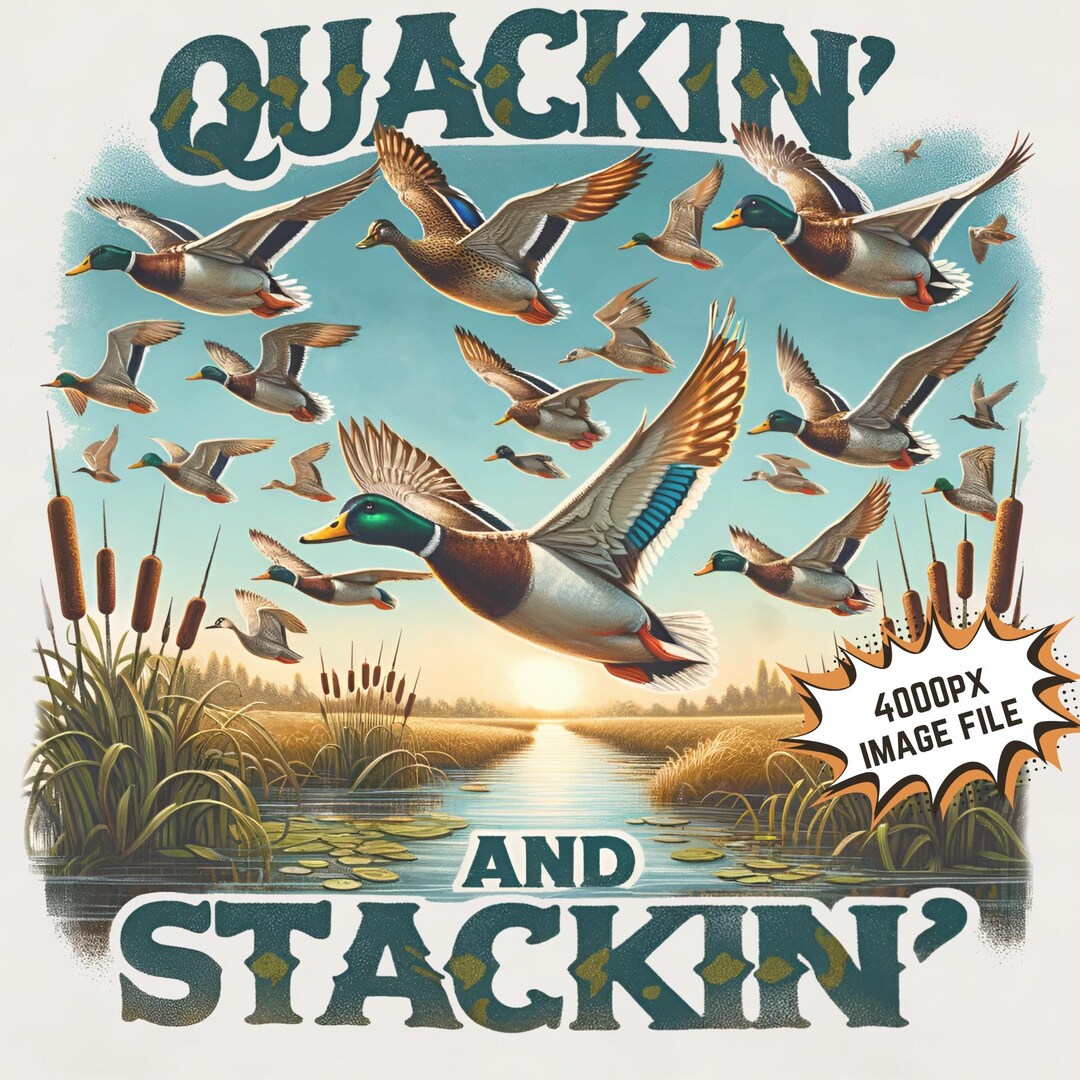 Quackin N Stackin Png Vintage Duck in Marsh Flying Mallard Duck ...
