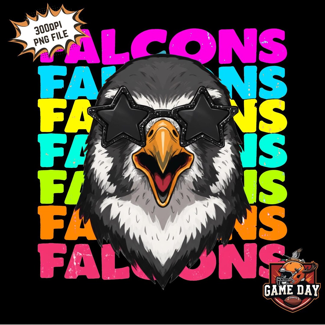 Neon Falcons PNG: Glitter Star Glasses Mascot (digital Download, 4000px ...