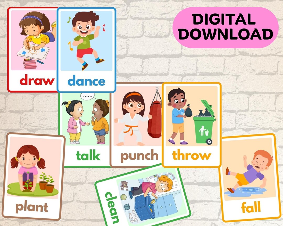 112 Action Verbs Flashcards Educational Cards for Kids Verb Vocabulary ...