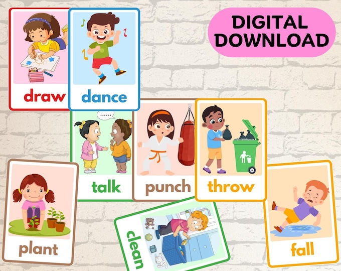 Action Words Flash Cards for Kids - Educational Flashcards for Learning ...