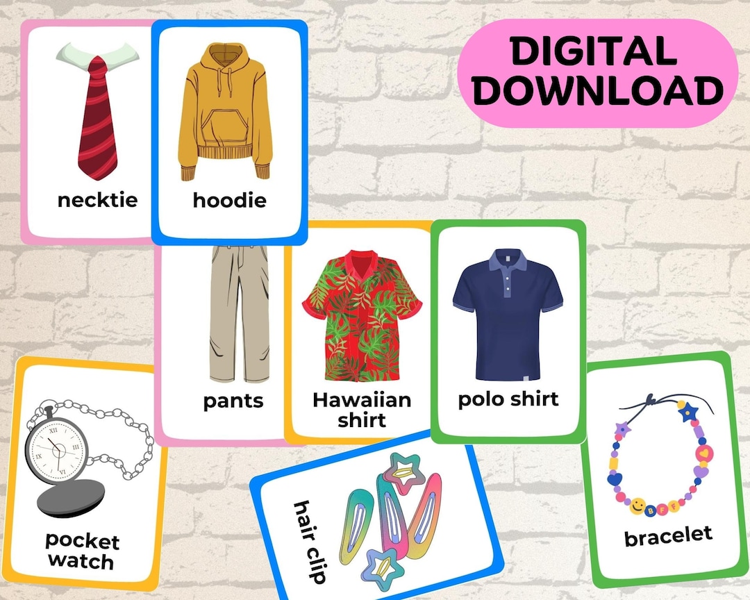 96 Clothes and Accessories Flashcards Educational Cards for Kids ...