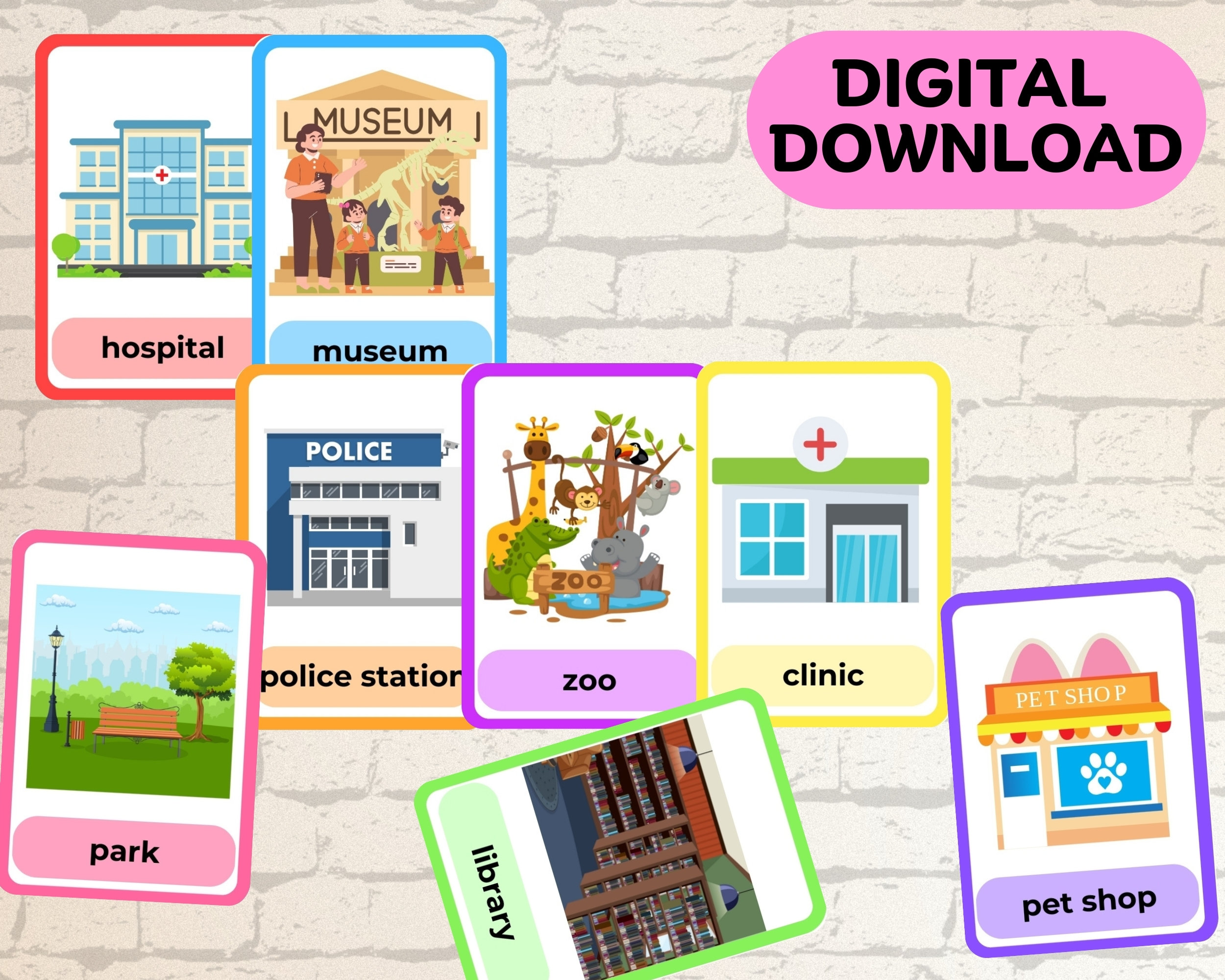 80 Places in the City Flashcards Educational Cards for Kids Location ...