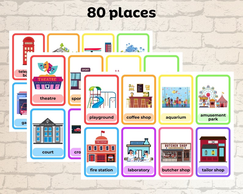 80 Places in the City Flashcards Educational Cards for Kids Location ...
