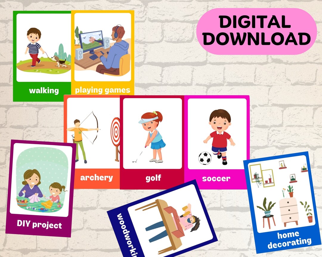 80 Hobbies Flashcard Free Time Activities Learning Resource for ...