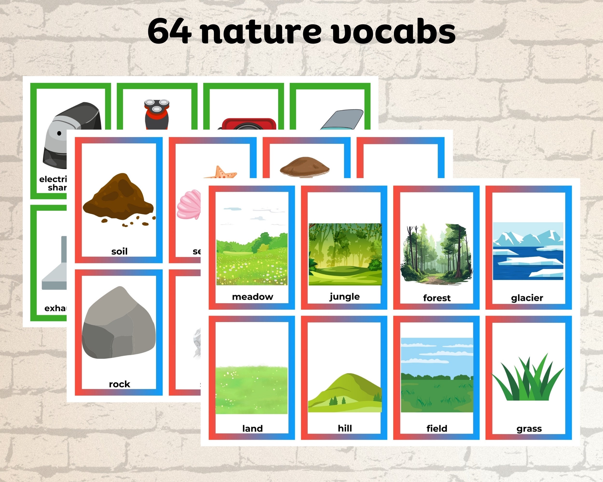64 Nature Vocabulary Flashcard Learning Environment Printable ...