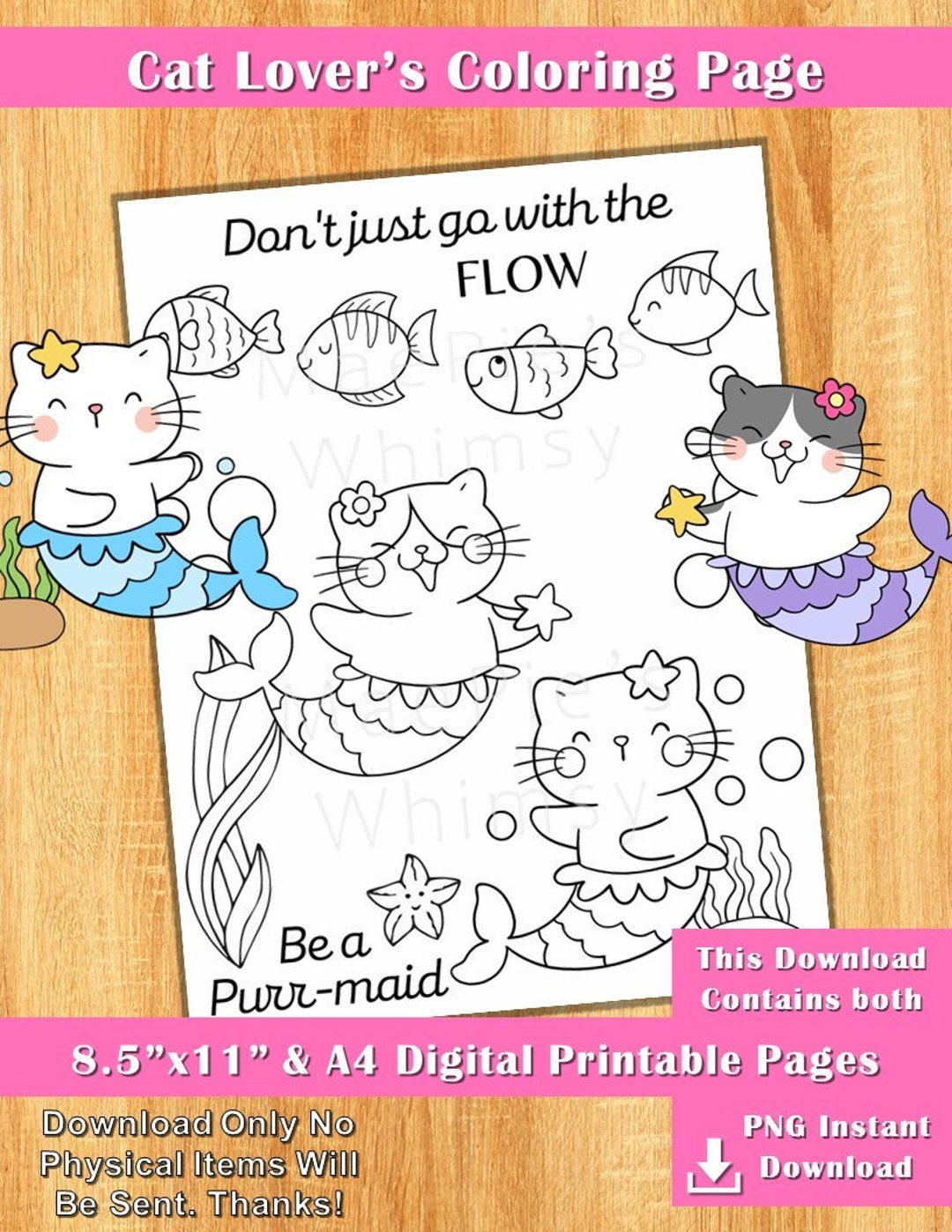Cat Lovers Kids Coloring Page Be A Purr-maid Digital Download PDF ...